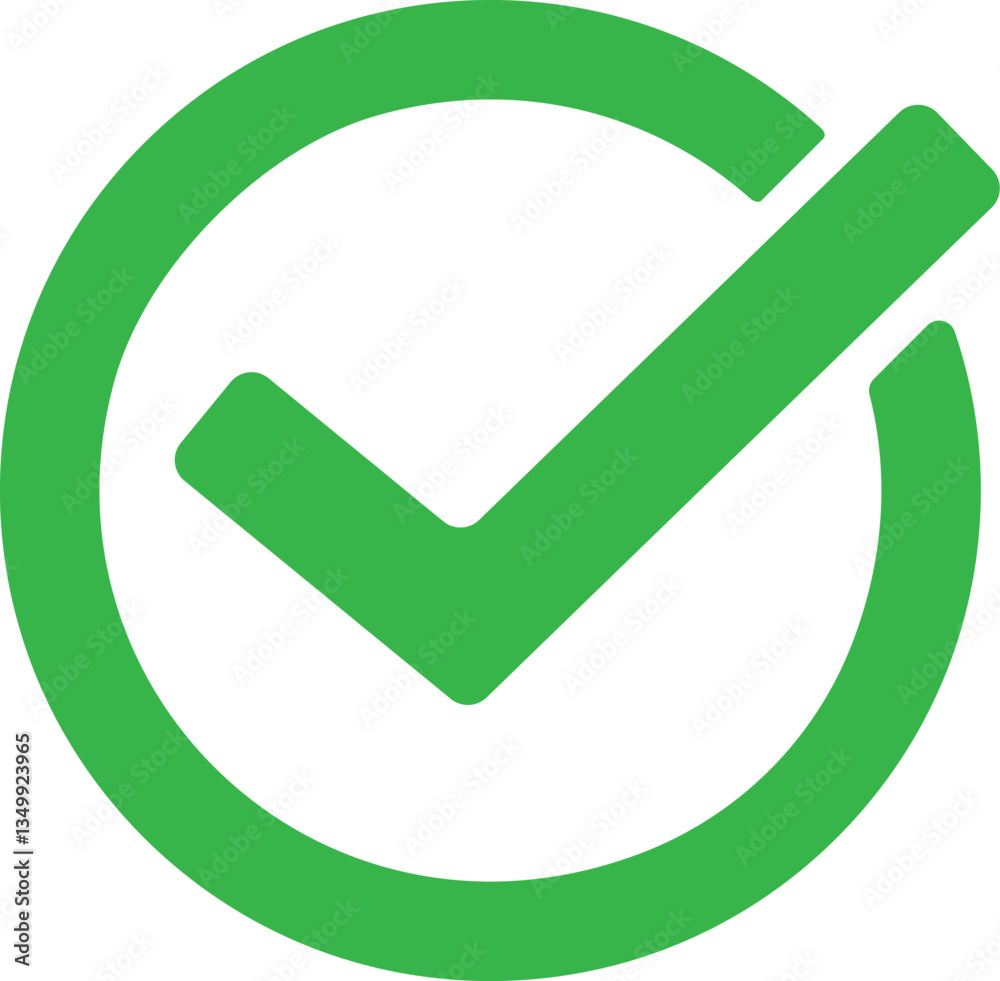 Green check mark icon in a circle. Tick symbol in green color, Success ...