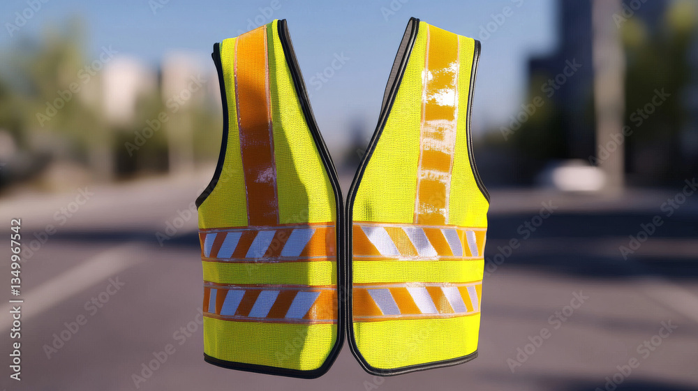 Yellow safety vest with reflective stripes, uniform for construction ...