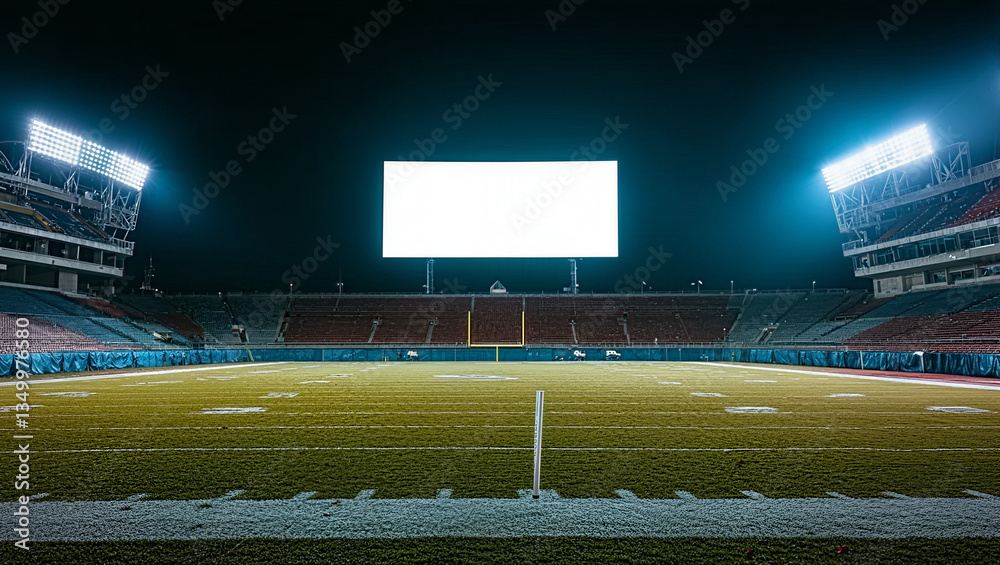 Empty Football Stadium at Night Featuring a Blank Jumbotron and ...