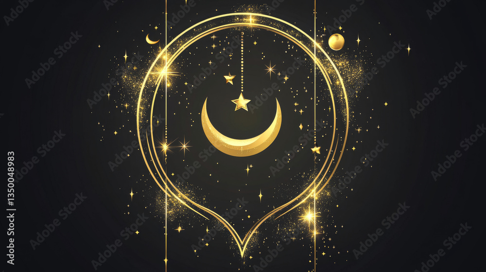 Y2k gold frames with cosmic elements - stars, moons and sparkles ...