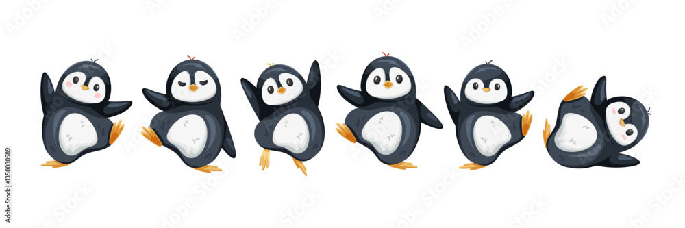 Vector set of cute little dancing penguins, clipart illustrations on a ...