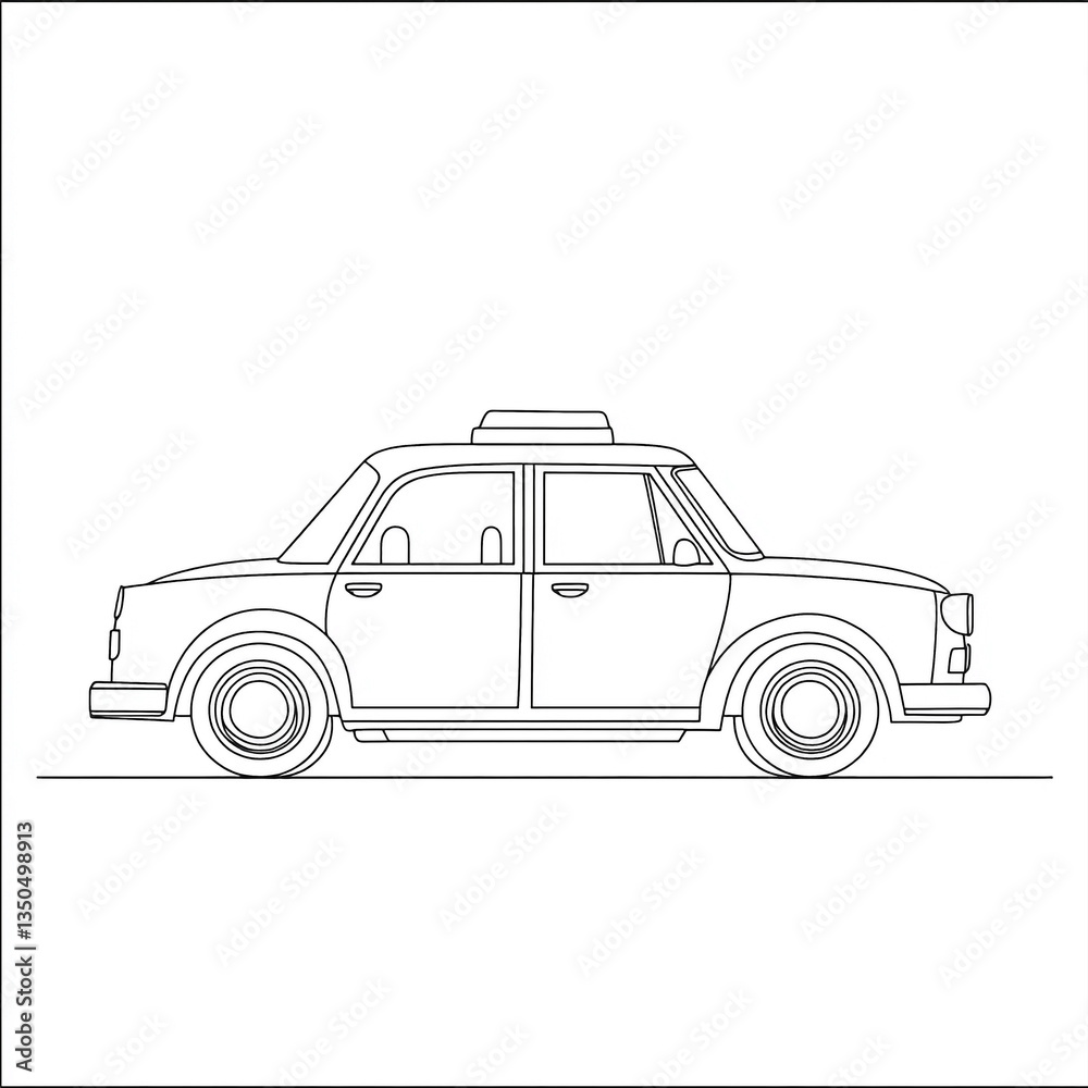 Simple Black and White Coloring Page of a Classic Taxi Cab Illustration ...