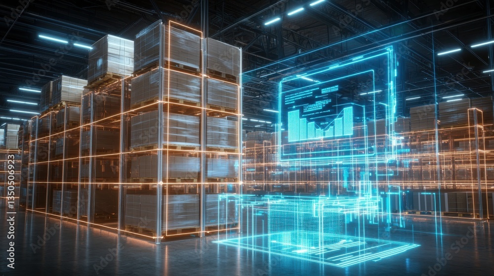 Futuristic digital technology data warehouse logistics and inventory ...