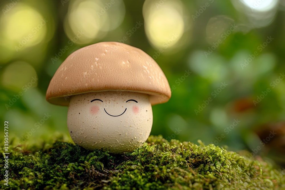 Mushroom emoji with a goofy face on a forest-green background Stock ...