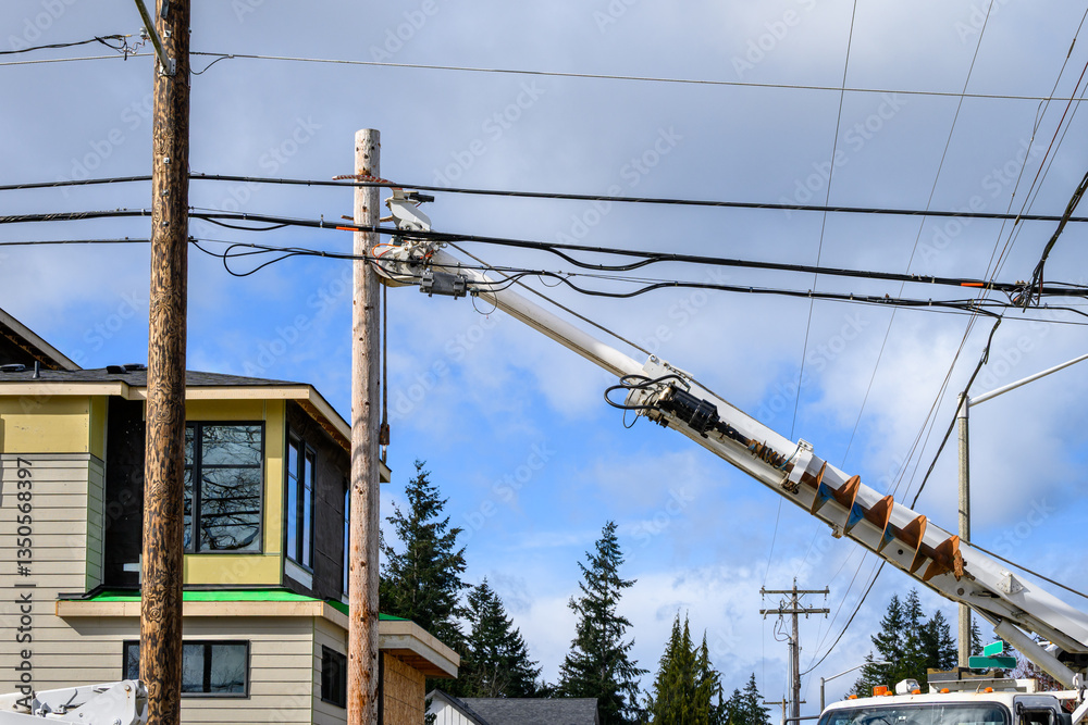 Utility digger derrick truck with pole setting equipment, ready to ...