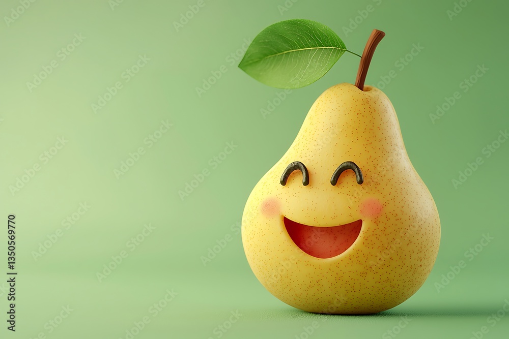 Pear emoji with a happy expression on a soft green background Stock ...