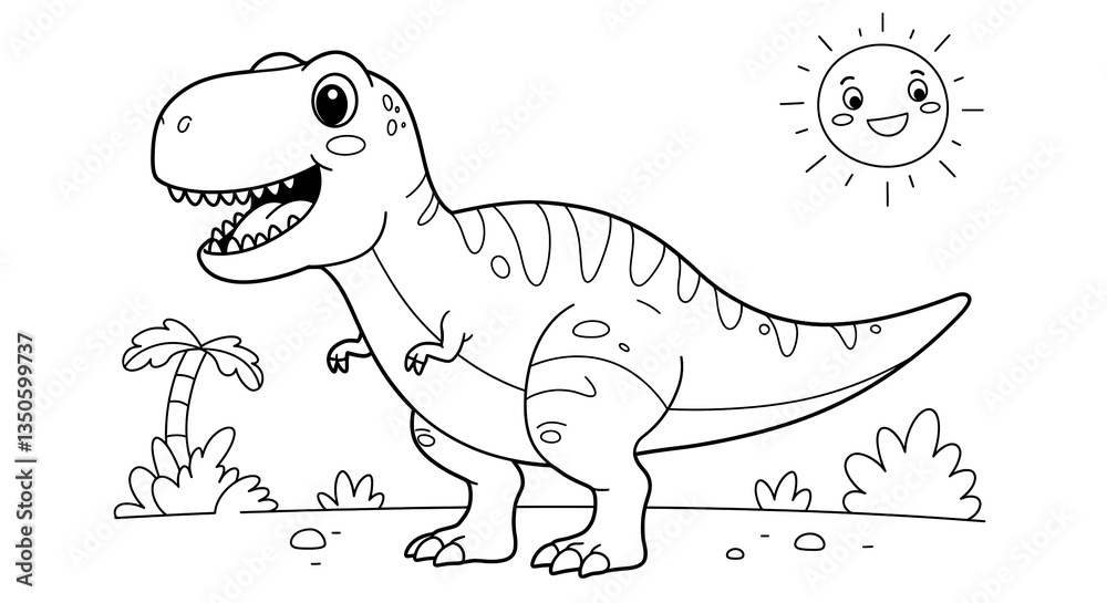 tyrannosaurus Cartoon, Funny Cute Dinosaur T-rex Outlines for Drawing ...