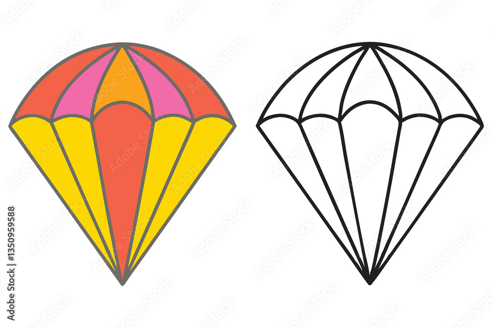 Colorful Parachute and Its Outline Drawing for Kids Activities and ...