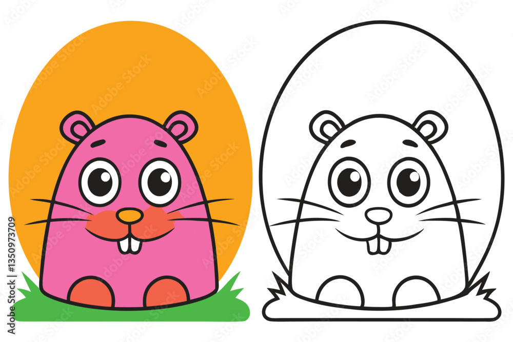 Adorable Pink and White Cartoon Gopher Illustration Coloring Page for ...