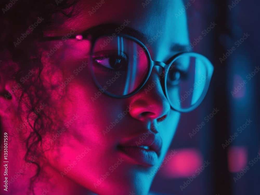 Cyberpunk Luminescence Gen Z Wellness Portrait in Neon Chromatic ...