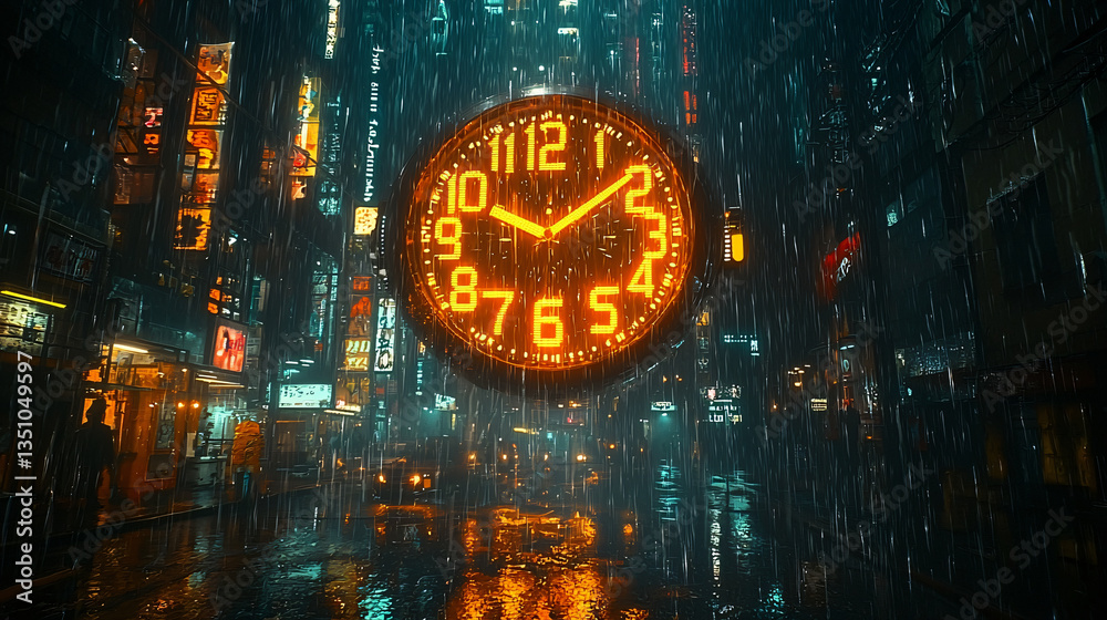 Futuristic digital clock glowing holographic numbers neon lights cyber ...