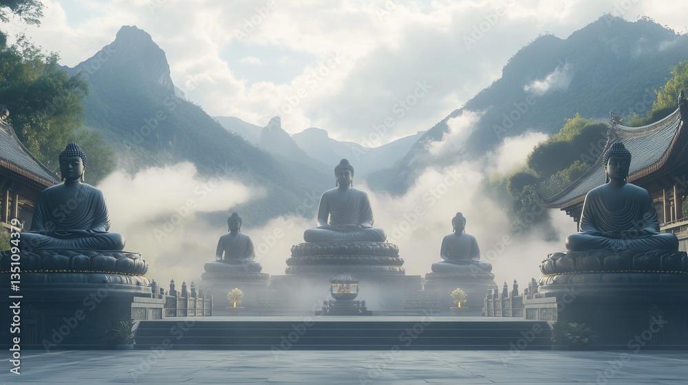 Truc Lam Zen Monastery banner with 3D background of Buddhist temple ...