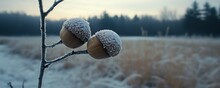 Two Acorns In Snow Free Stock Photo - Public Domain Pictures