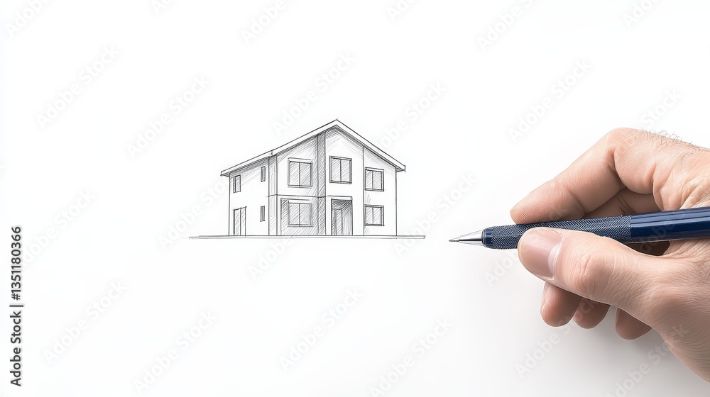Hand drawing house plan on whiteboard sketching house design real ...
