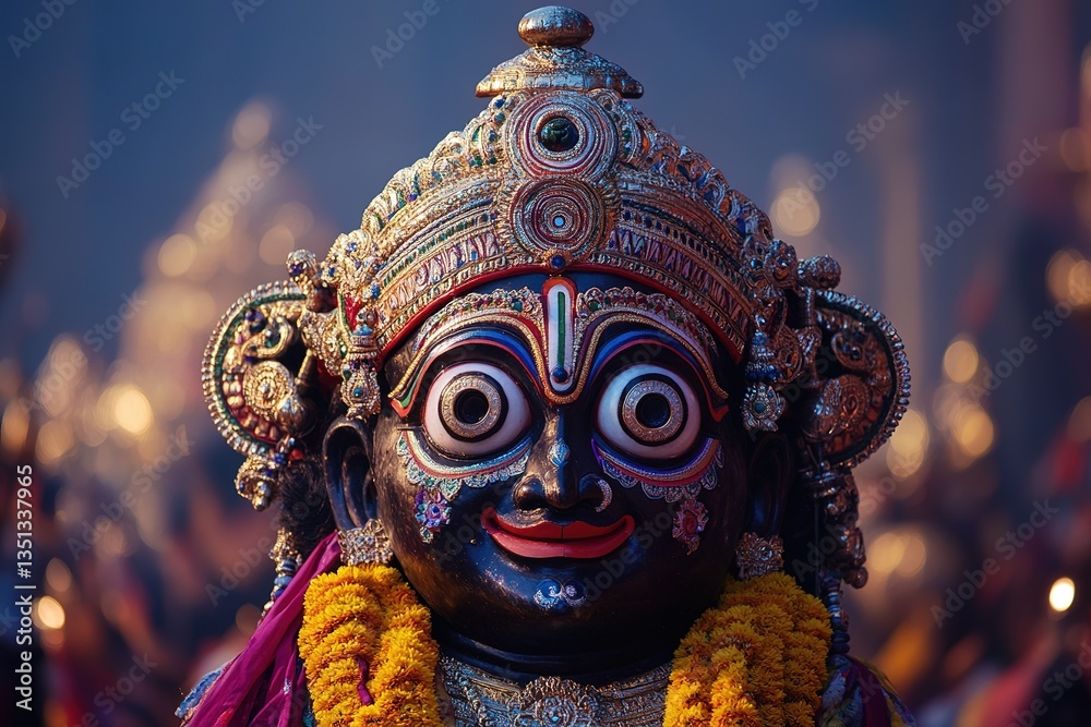 A divine statue of Lord Jagannath during the Rath Yatra festival ...