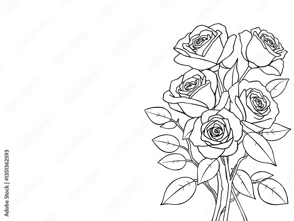 Blank Rose Coloring Page Template for Educational Resources Stock ...