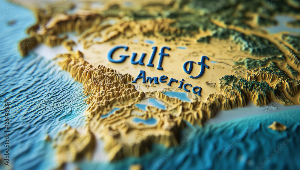 Stunning 3D Relief Map of the Gulf of America Detailed Coastline ...