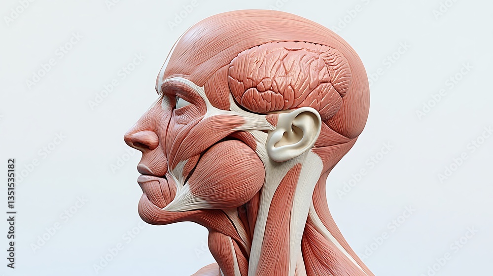 Human Head Anatomy: Detailed 3D Model of Facial Muscles and Brain Stock ...