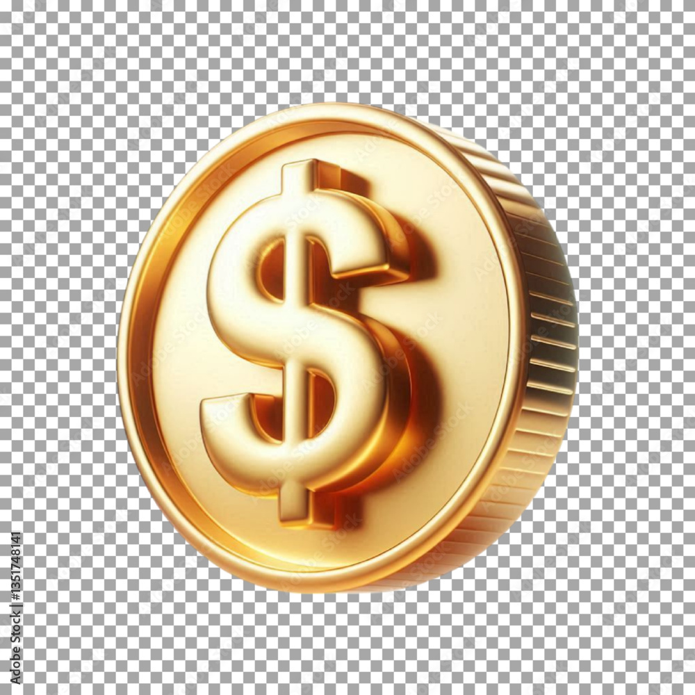 cartoon gold coin, bold dollar sign ($). The coin should have a glossy ...