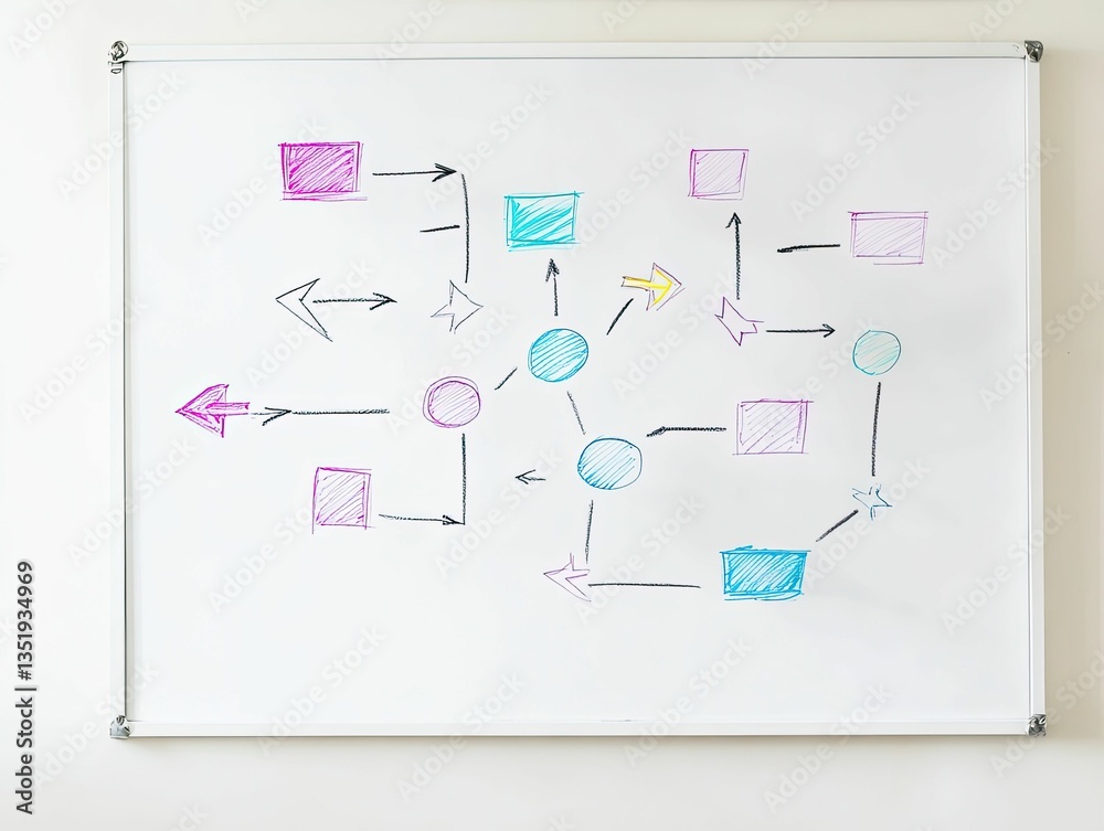 Colorful flowchart sketched on whiteboard. Stock Illustration | Adobe Stock