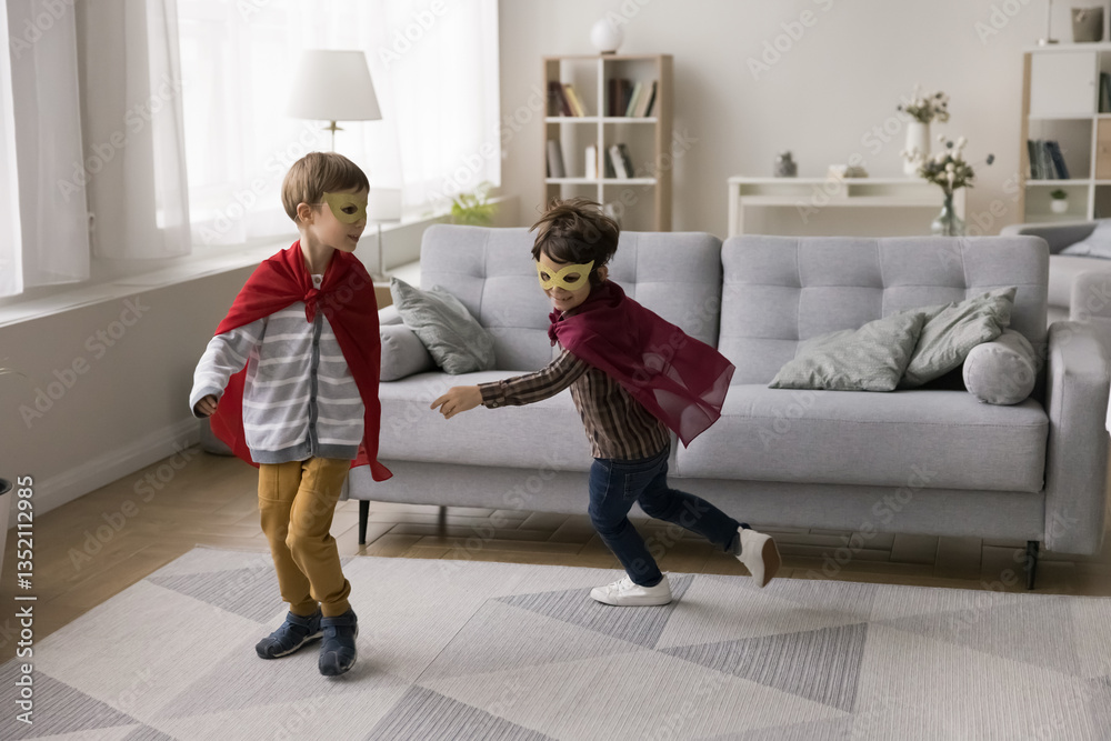 Role playing. Two funny little kids preschool age brothers having fun ...