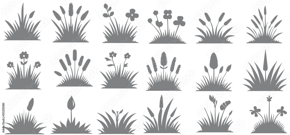Stock-Vektorgrafik „Set of grass line cad and silhouettes isolated on ...