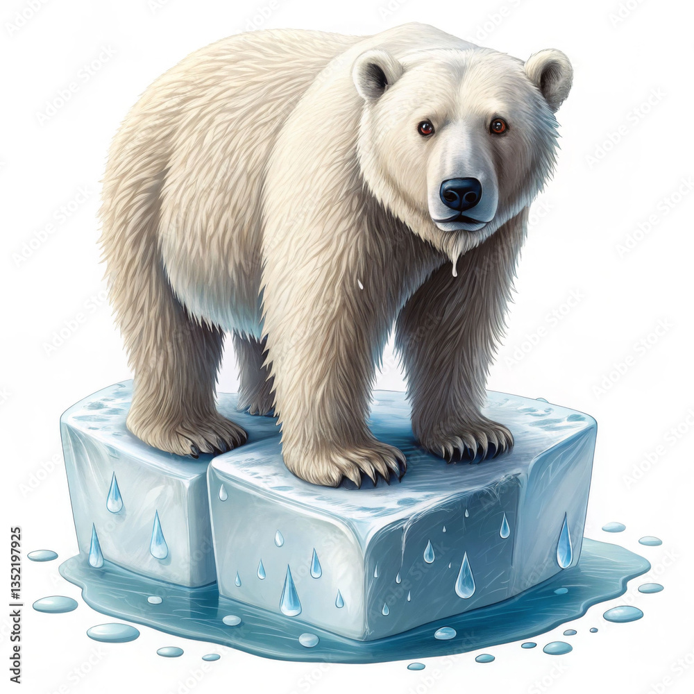 Earth Day 2025 concept, A polar bear stands on a melting ice block ...