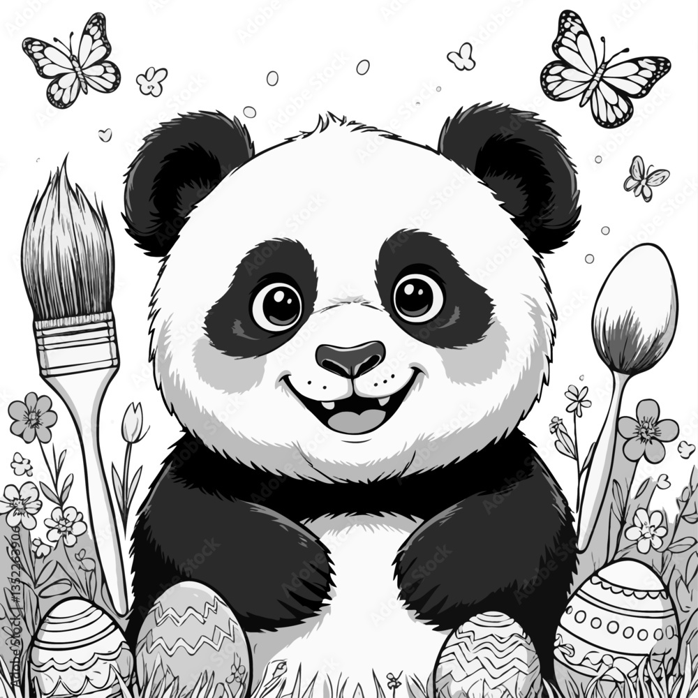 High-resolution Panda and A bunny painting an Easter egg and some ...