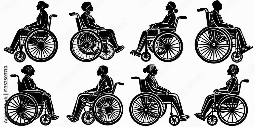 Vector de Stock Wheelchair Users Silhouette Set – Disabled People in ...
