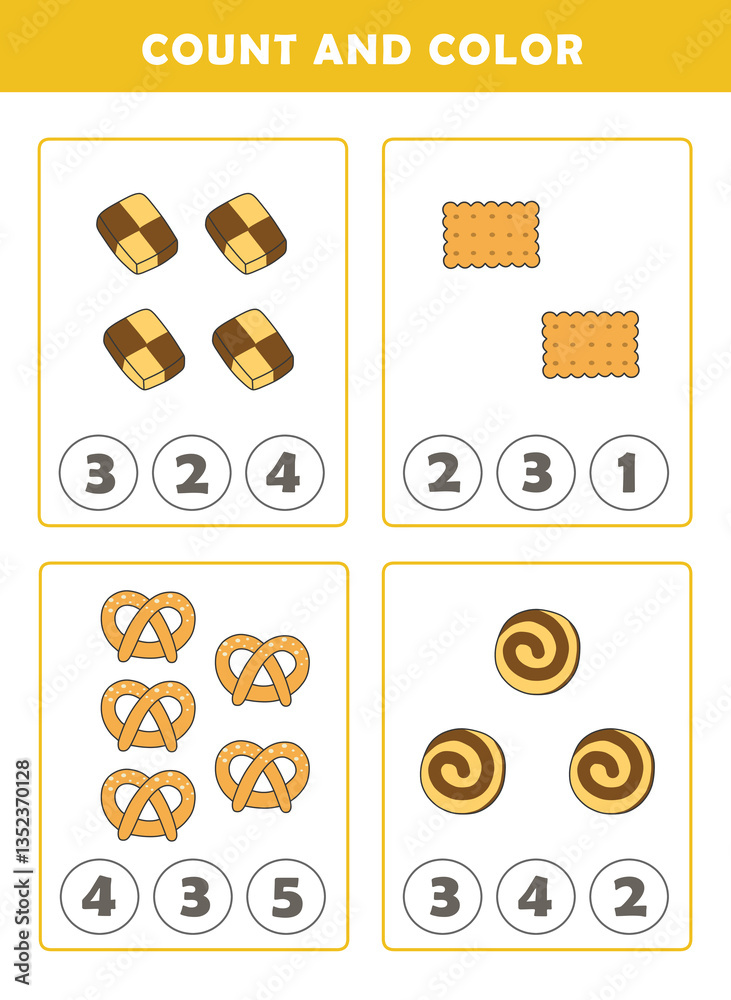 Count and color worksheet for kids. Math Game with Cute Cookie Pictures ...