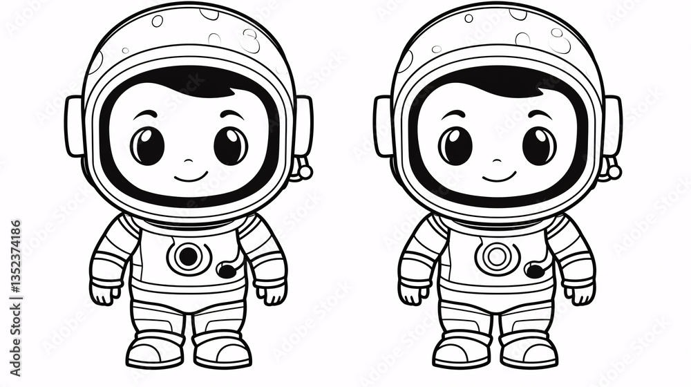 A simple black and white astronaut-themed coloring page for kids ...