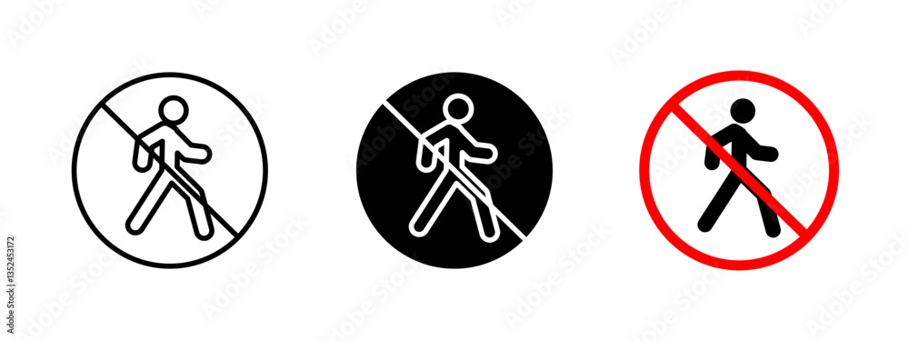 No pedestrian icon. Warning sign indicating restricted pedestrian ...