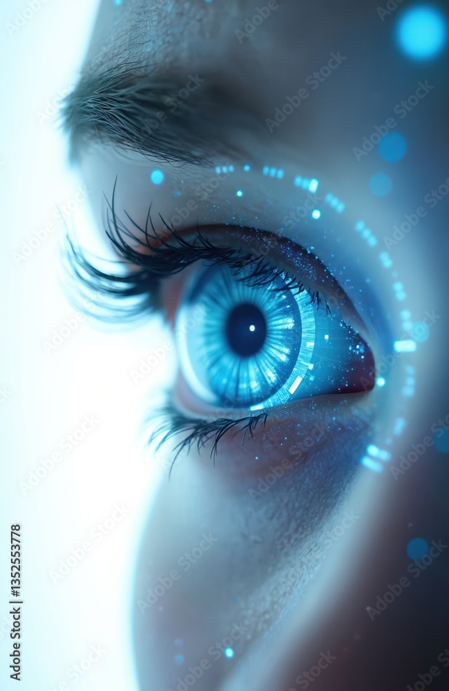 Futuristic digital interface overlay on human eye. Artificial ...