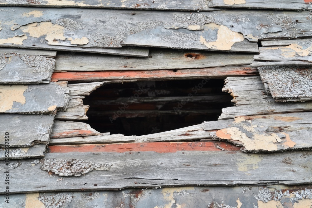Abandoned Structure with Gaping Hole in Damaged Roof â€“ Aged Wooden ...