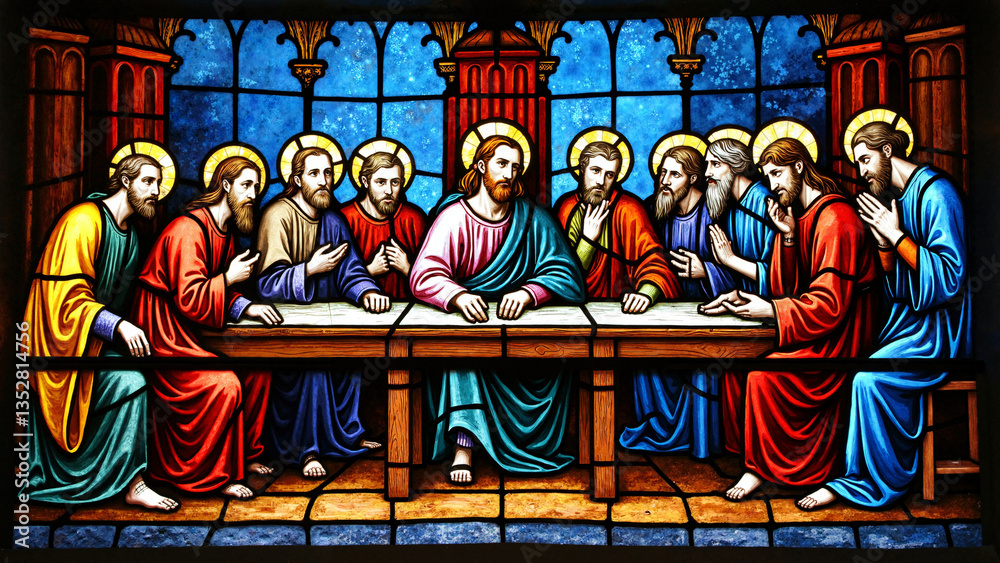 Foto de Stock Stained Glass Window of the Last Supper Isolated on ...
