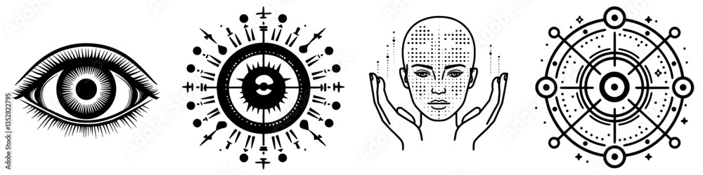 Unique illustrations of mystical symbols and eyes representing ...