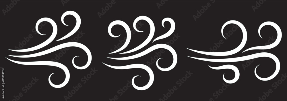 Hand drawn wind air flow icon. Free breath symbol. Fresh air flow sign ...