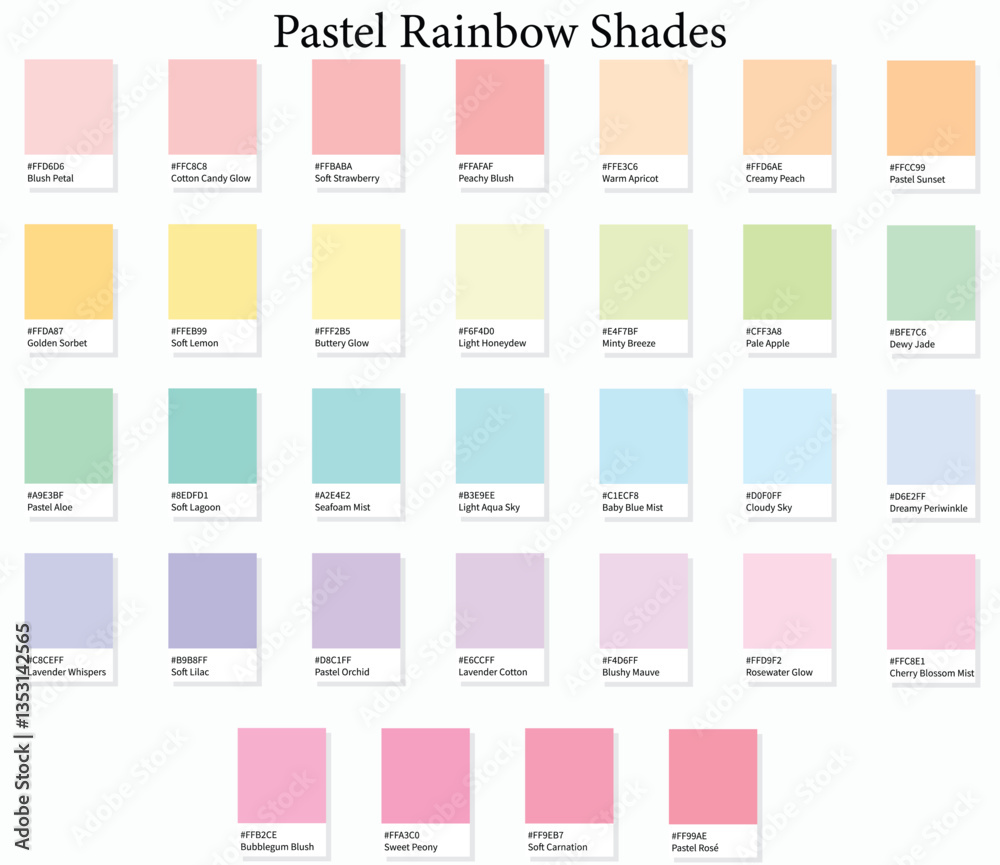 Color Swatches 32 Pastel Rainbow Shades - 3d Light Faded, Vintage Tones ...