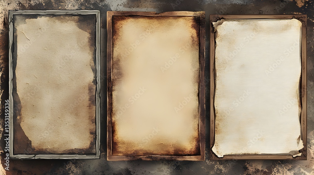Vintage Scratched and Worn Paper Texture Frames and Border for Design ...