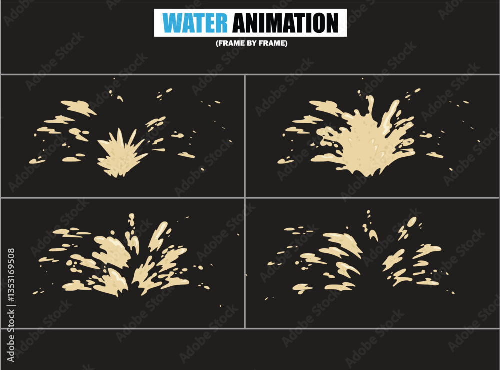 animation sprite sheet of water splash, liquid splashes, dripping water ...