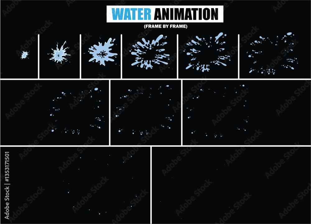 animation sprite sheet of water splash, liquid splashes, dripping water ...