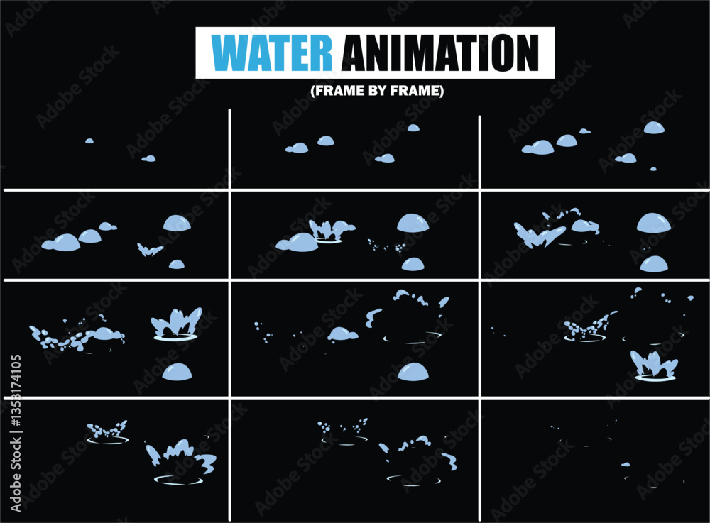 animation sprite sheet of water splash, liquid splashes, dripping water ...