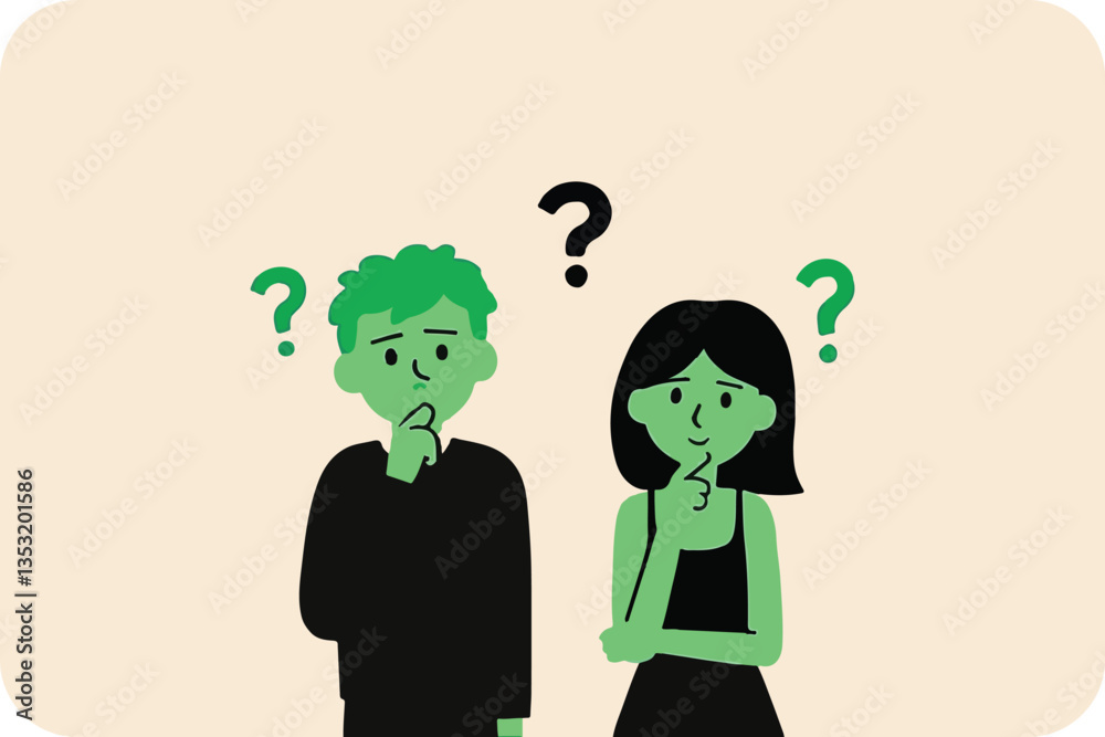 Two People Thinking with Question Marks, Confusion, Pondering Stock ...
