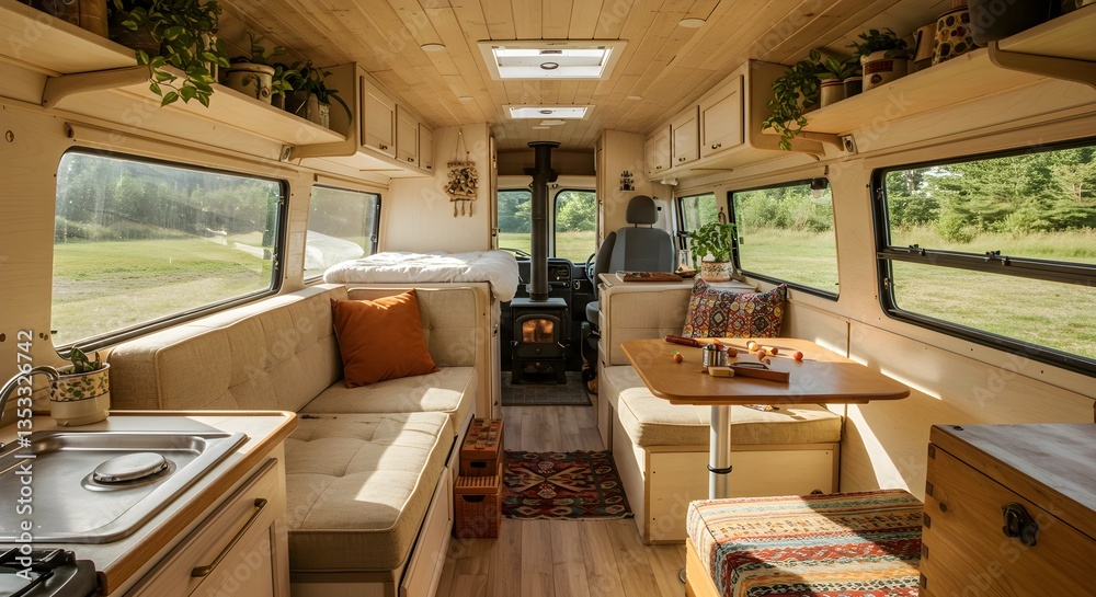 Luxury camper van conversion with a sleek kitchen, built-in seating ...