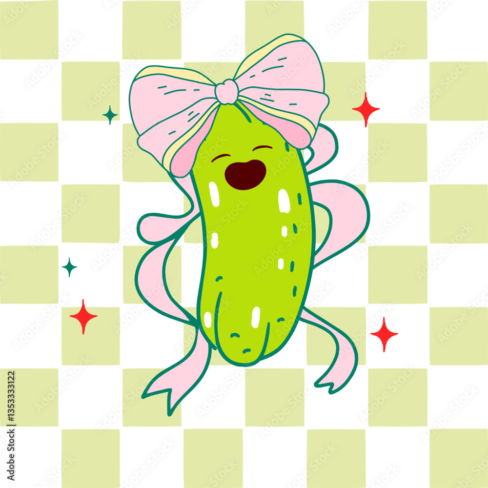 funny pickle cartoon illustration, cute dill, Groovy retro pickled ...