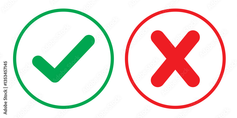 Check mark icon button set. Check box icon with right and wrong buttons and yes or no checkmark ...