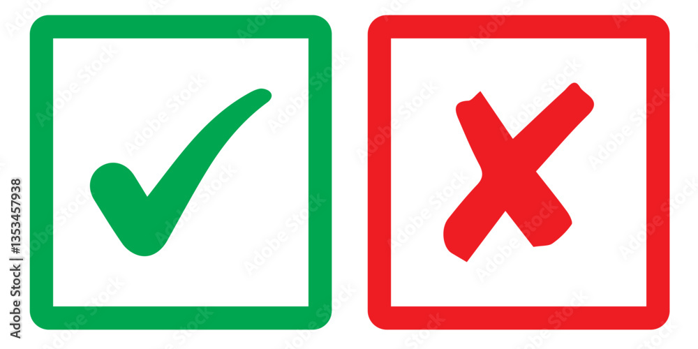 Check mark icon button set. Check box icon with right and wrong buttons and yes or no checkmark ...