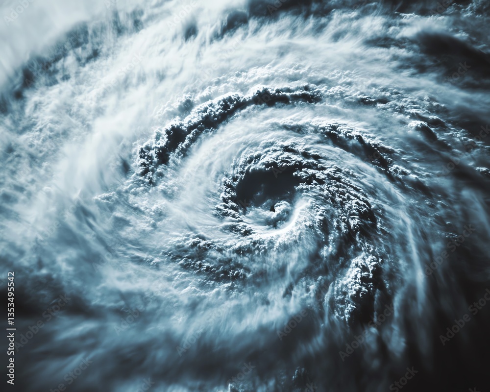 Dramatic aerial view of a powerful cyclone, showcasing the swirling ...
