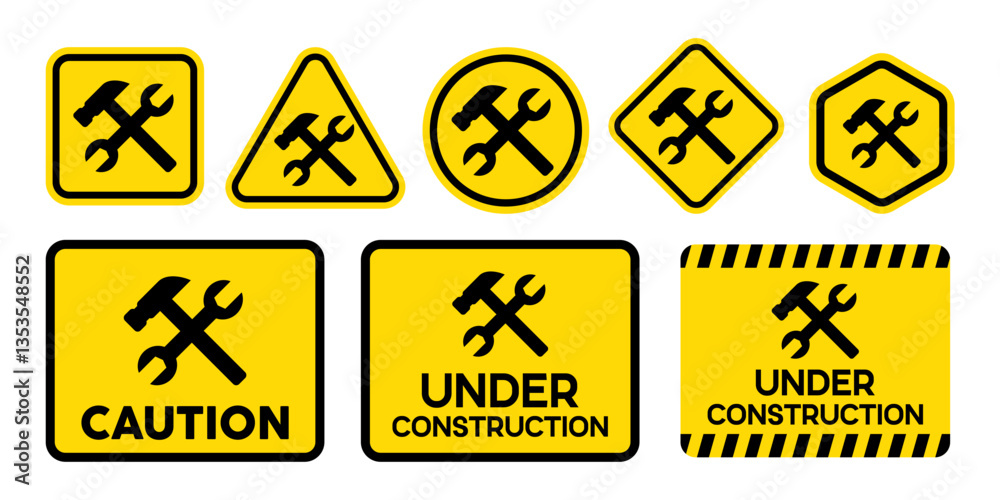 Collection set vector of under construction sign, men at work sign ...
