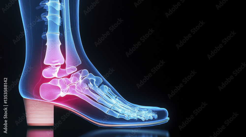 X ray image of human foot showing bones and joints, highlighting ankle ...